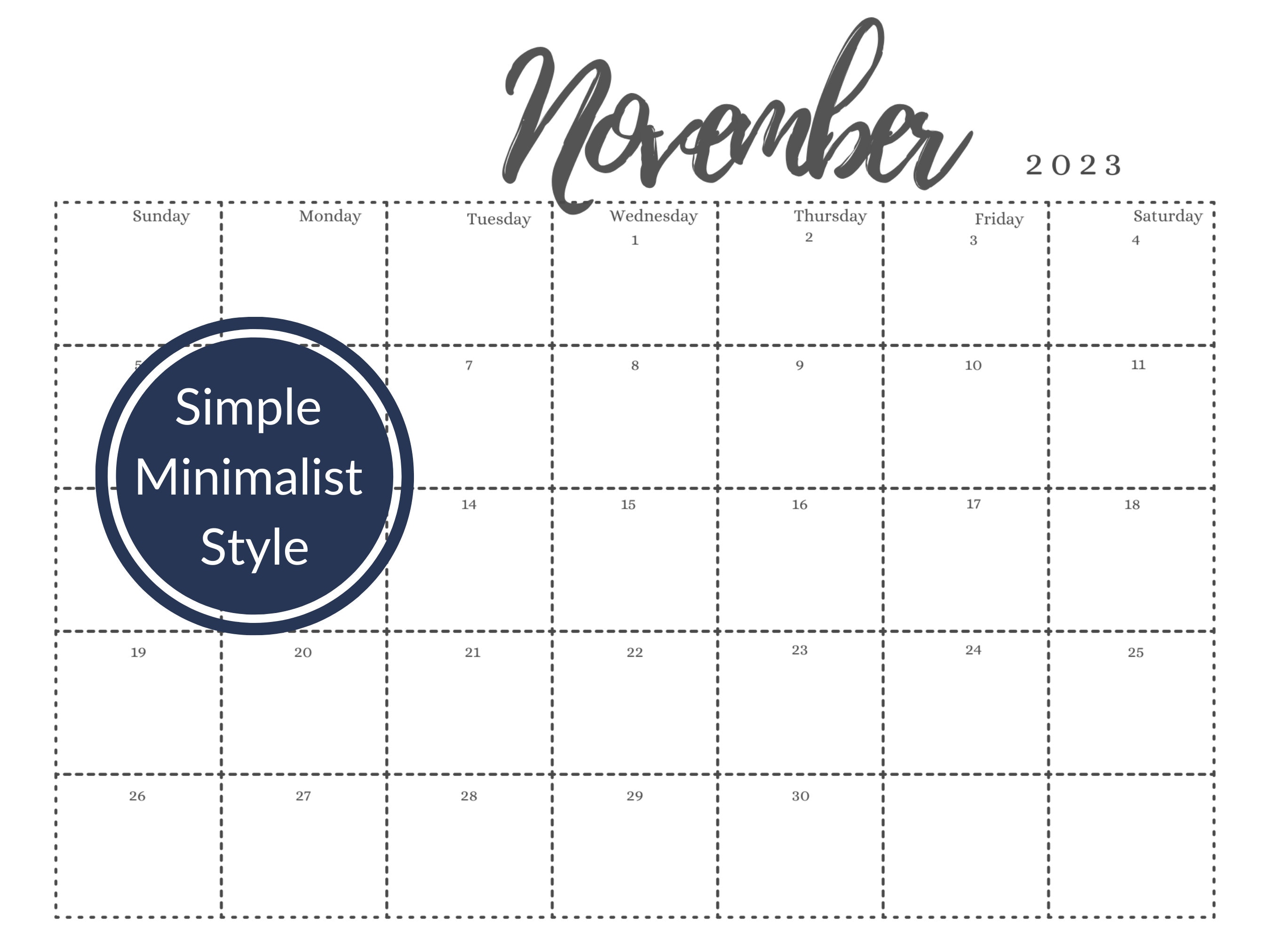 Printable November 2023 Monthly Calendar - Digital Download PDF - 3 ...