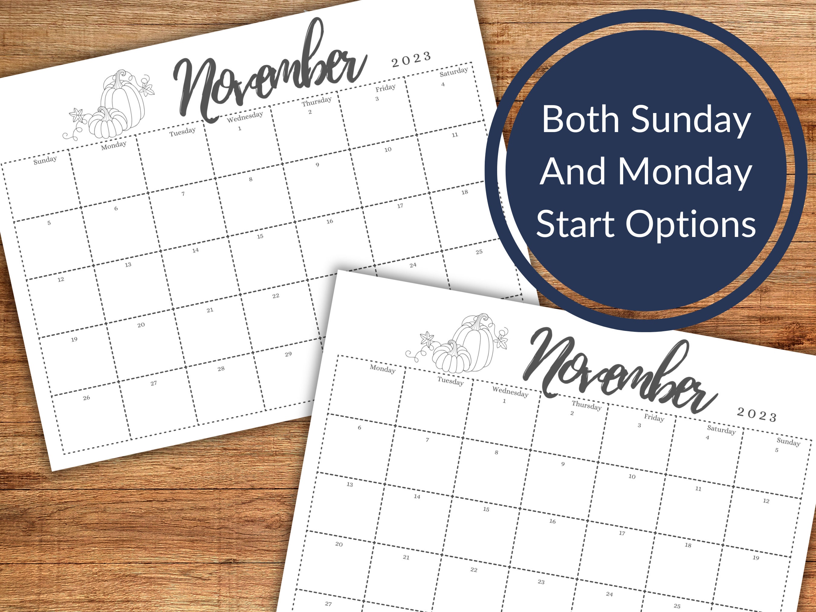 Printable November 2023 Monthly Calendar - Digital Download PDF - 3 ...