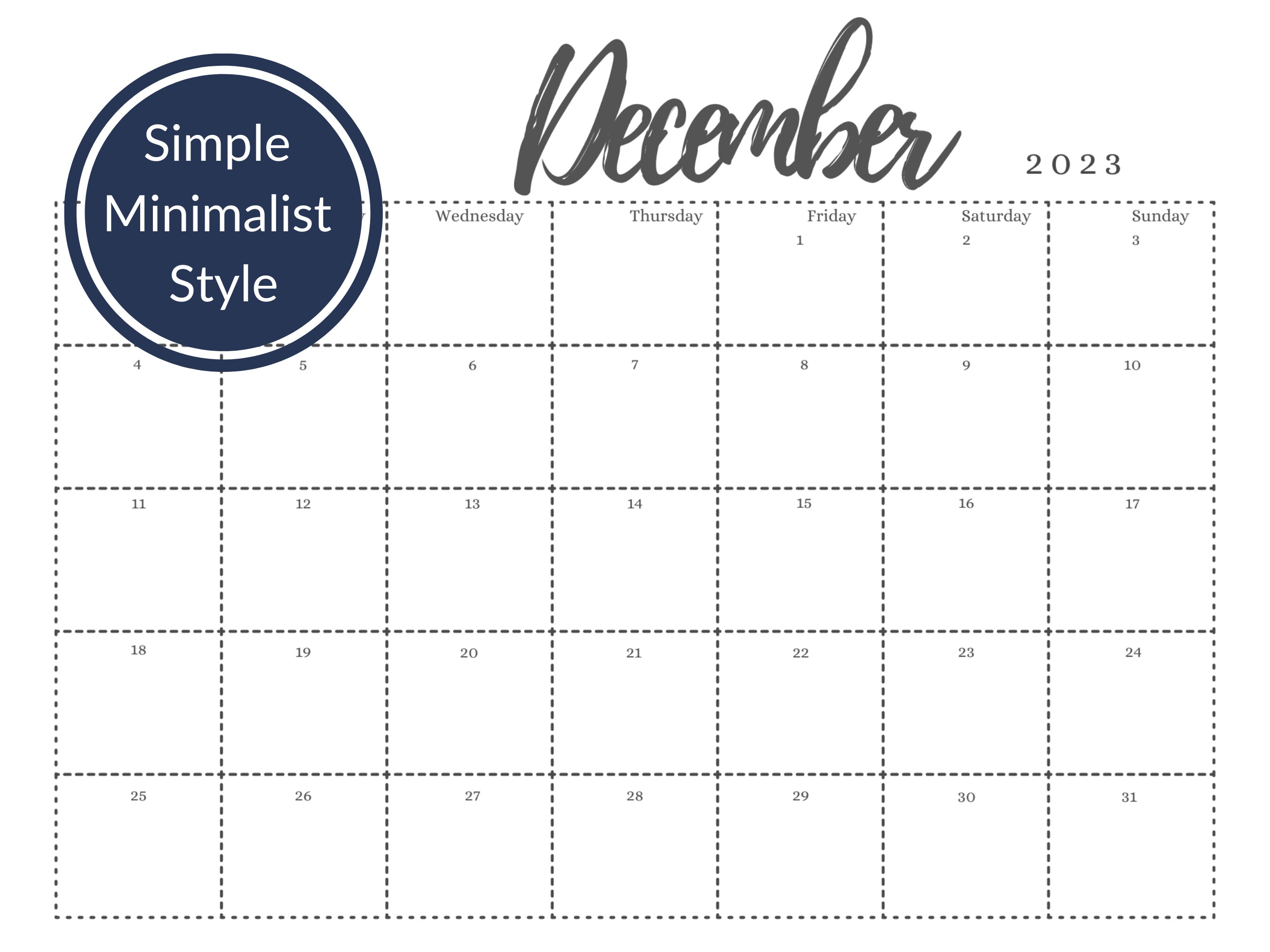 Printable December 2023 Monthly Calendar - Digital PDF - 5 Style ...