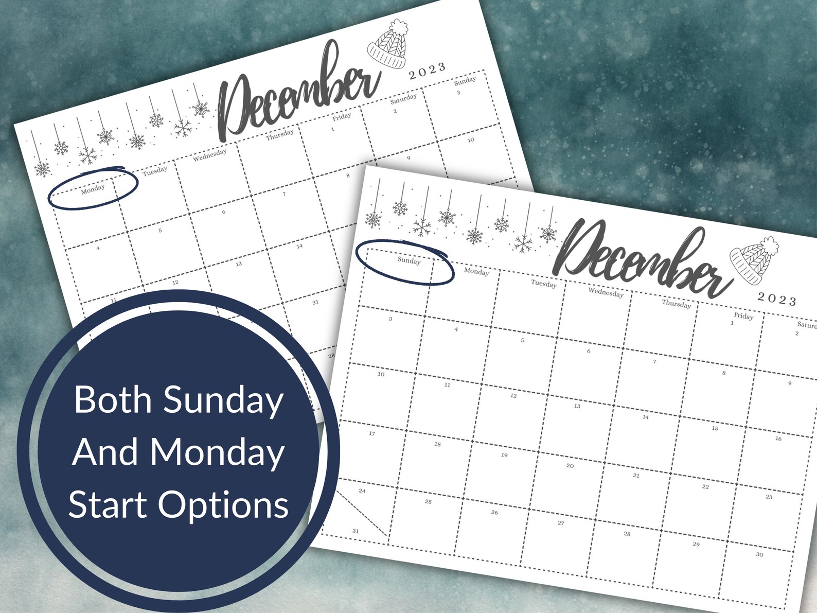 Printable December 2023 Monthly Calendar - Digital PDF - 5 Style ...