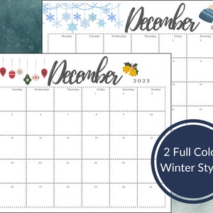 Printable December 2023 Monthly Calendar - Digital PDF - 5 Style ...