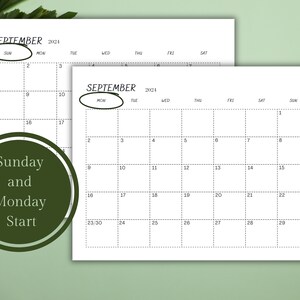 2024 Printable Minimalist Basic Monthly Calendar - Landscape Letter and ...