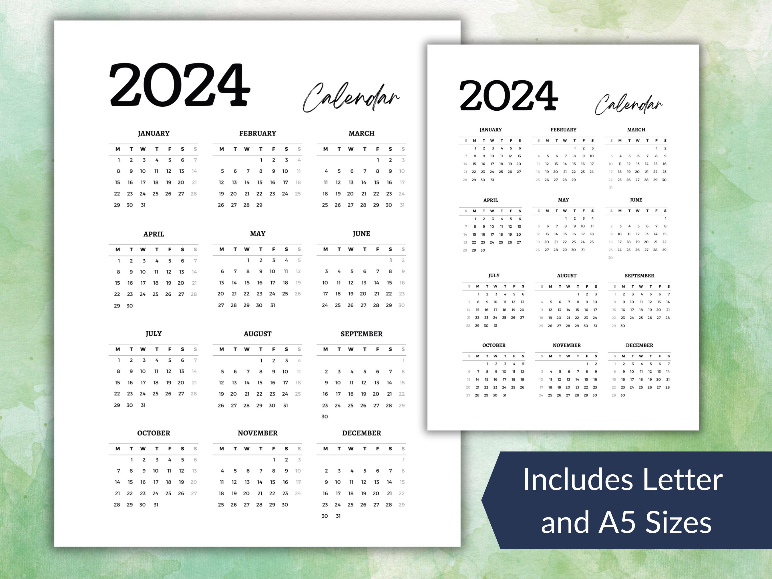 Printable Simple Minimalist 2024 Calendar Planner - Year at a Glance ...