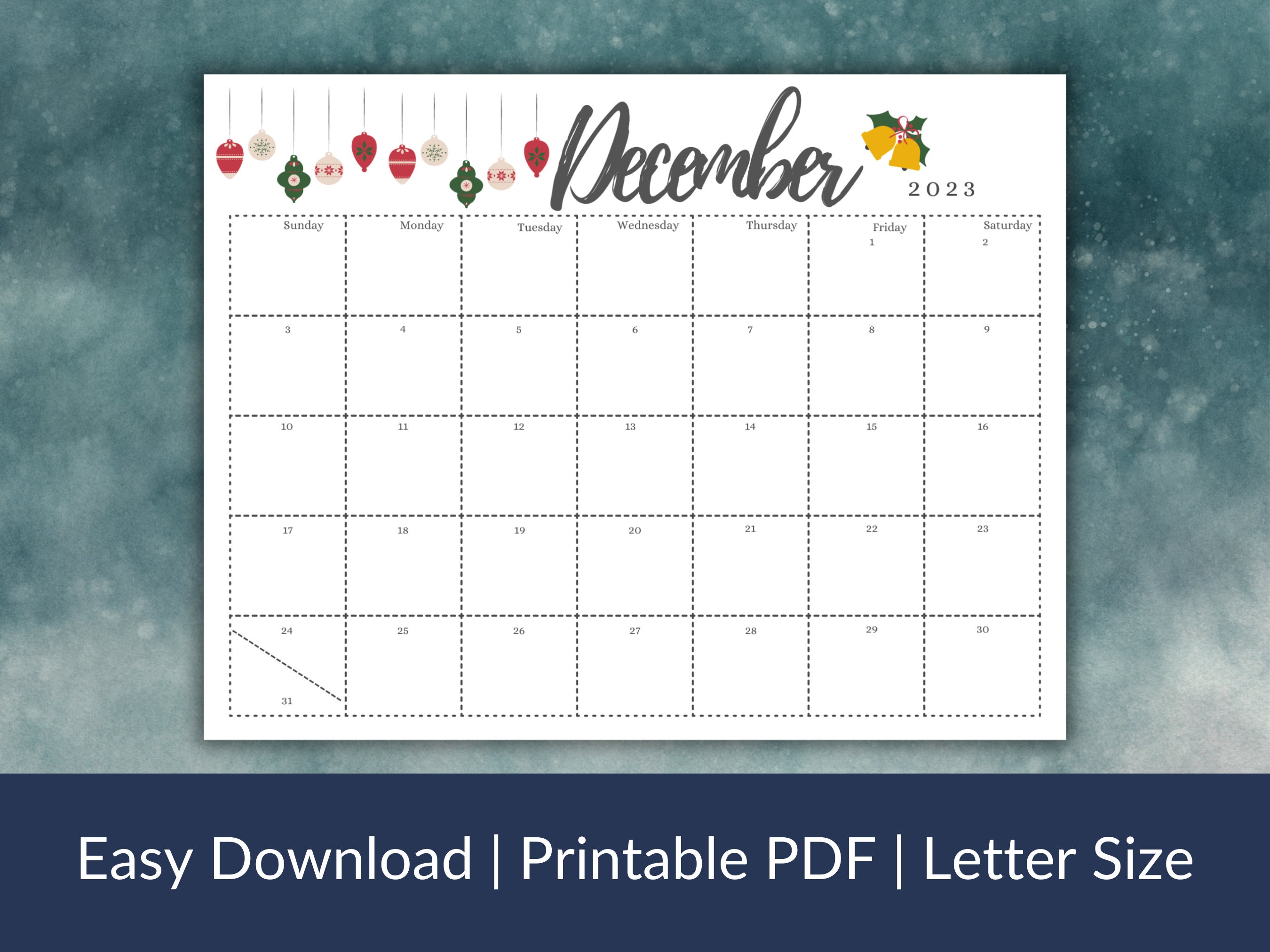 Printable December 2023 Monthly Calendar - Digital PDF - 5 Style ...