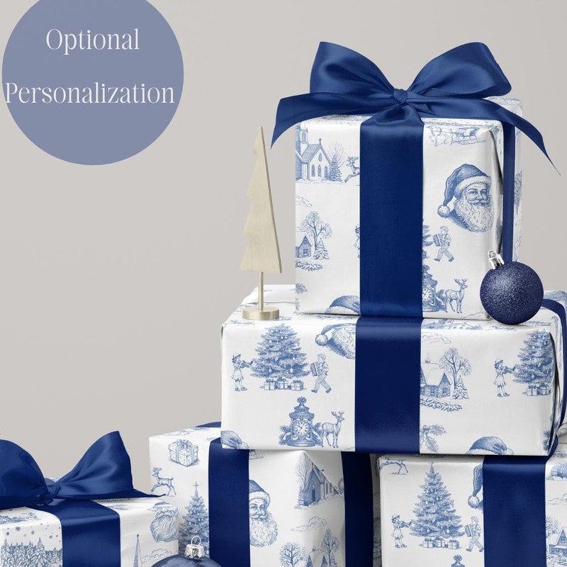 Blue Toile Christmas Wrapping Paper - Etsy