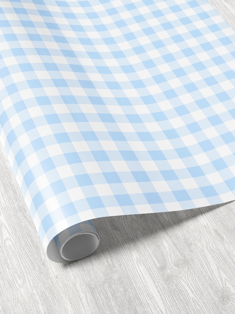 Baby Boy Wrapping Paper Baby Shower Boy Blue Gingham Wrapping Paper ...