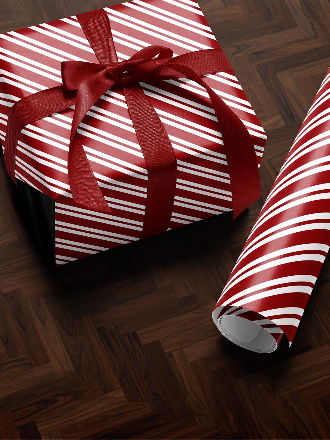 Red White Stripes Christmas Wrapping Paper Roll Holiday Classic Red ...