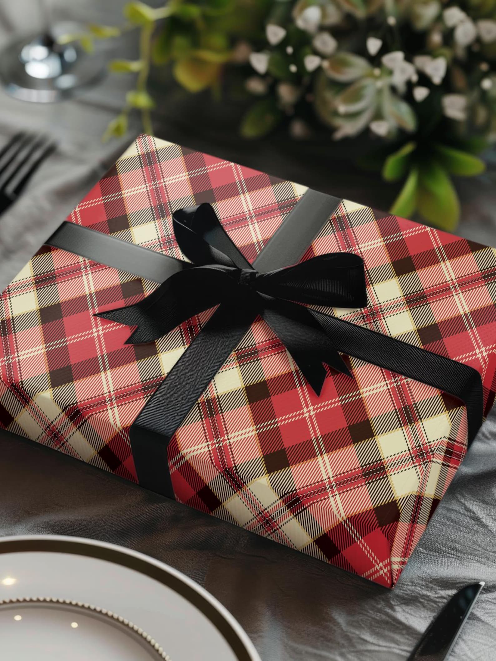 Farmhouse Christmas Wrapping Paper Red Plaid Christmas Gift Wrapping ...