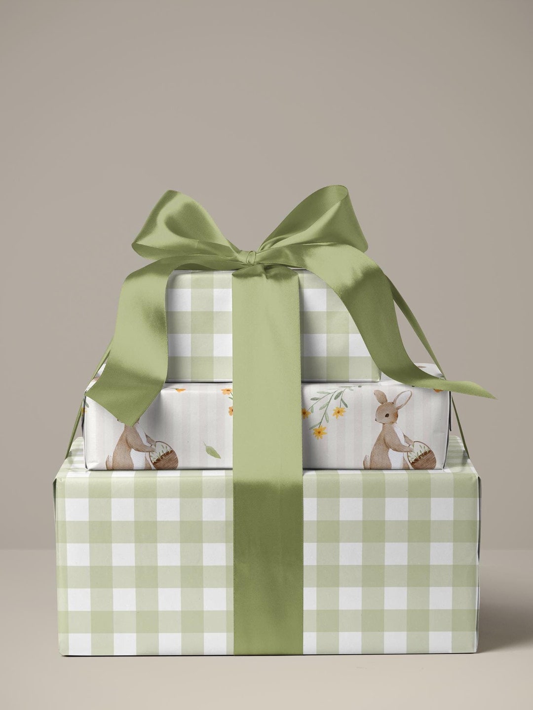Green Gingham Wrappig Paper Sage Green Christmas Decor Vintage Wrapping ...