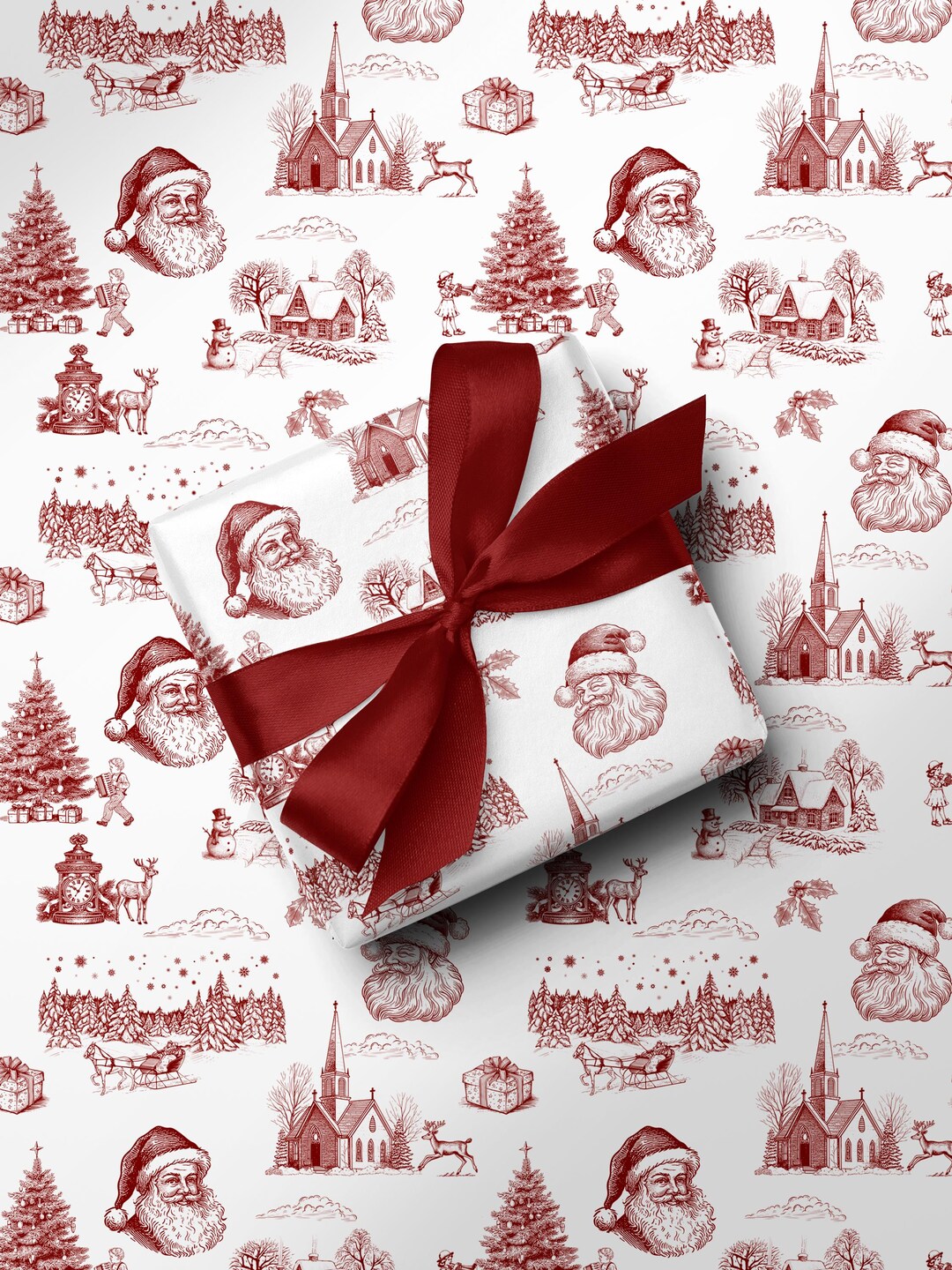 Red Christmas Toile Wrapping Paper Holiday Gift Wrap Christmas Wrapping ...