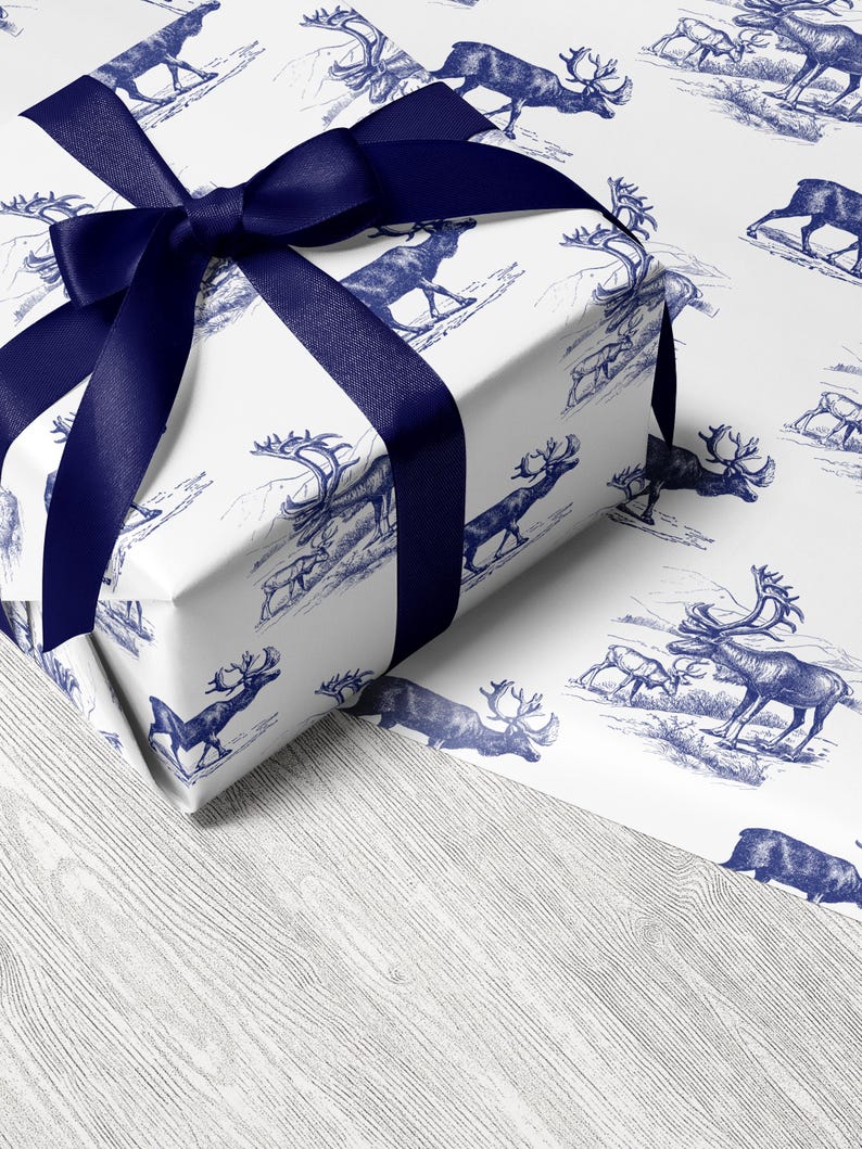 Reindeer Wrapping Paper Christmas Toile Gift Wrapping Paper Deer ...