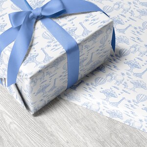 Blue Baby Shower Gift Wrapping Paper Toile Wrapping Paper Chinoiserie ...
