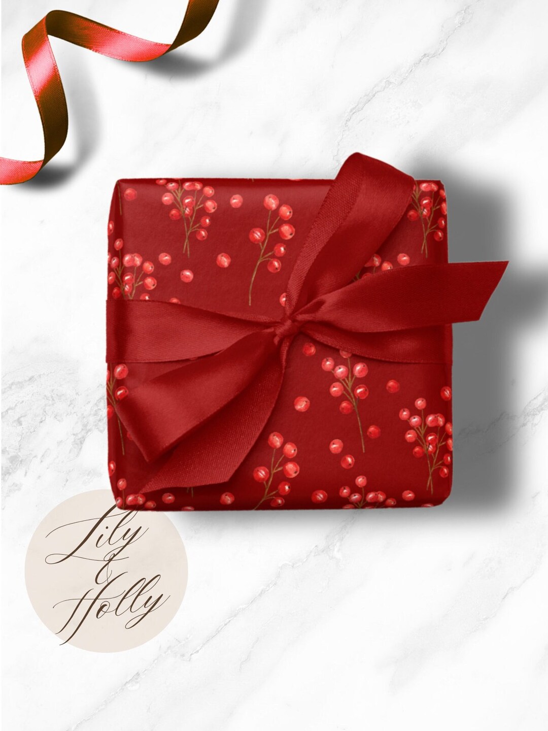 Red Berry Christmas Wrapping Paper Roll Holiday Decor Red Gift Wrapping ...