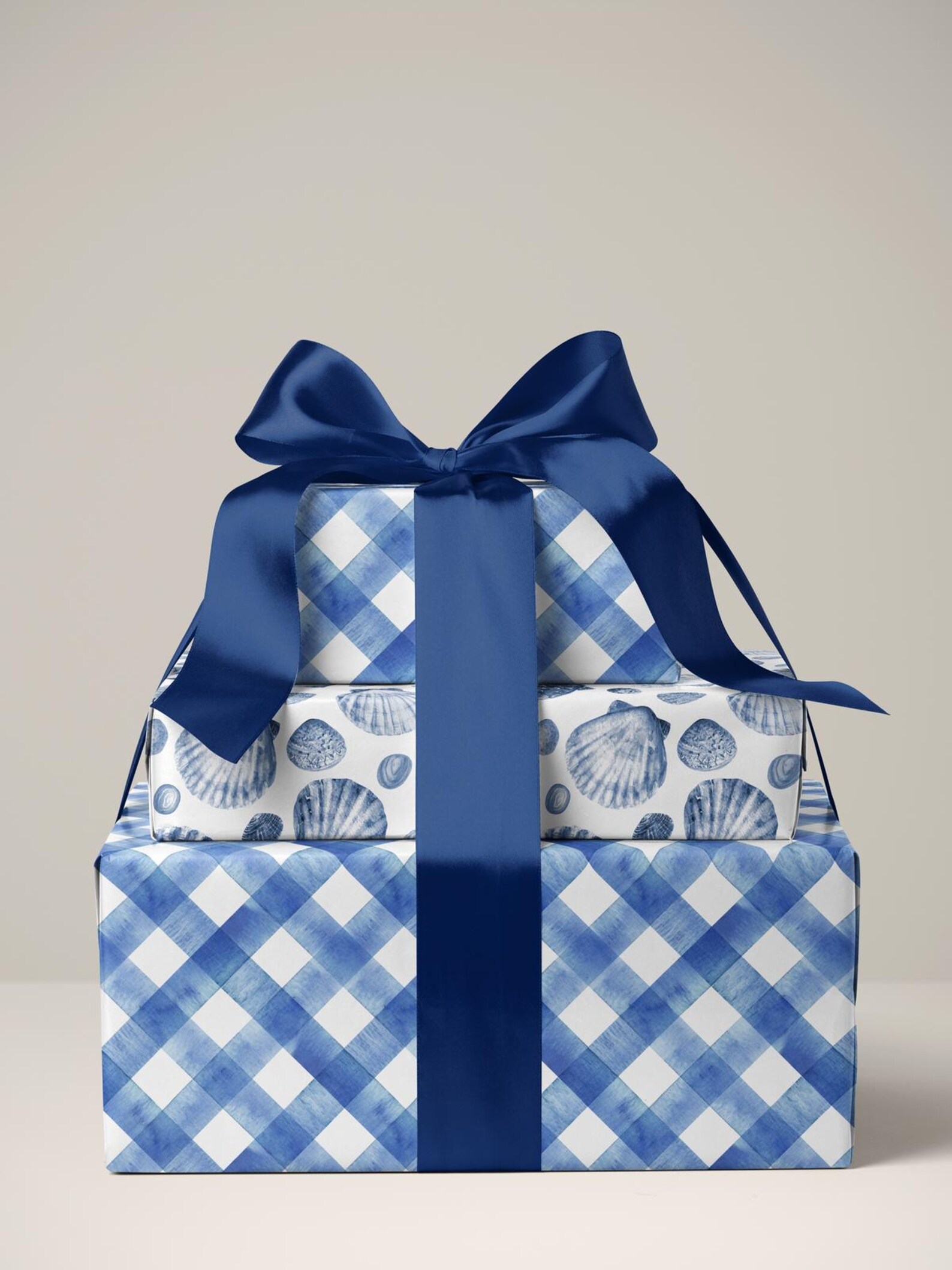 Blue Watercolor Shells Wrapping Paper Elelgant Blue Wrapping Paper Luxury Vintage Wrapping Paper ...