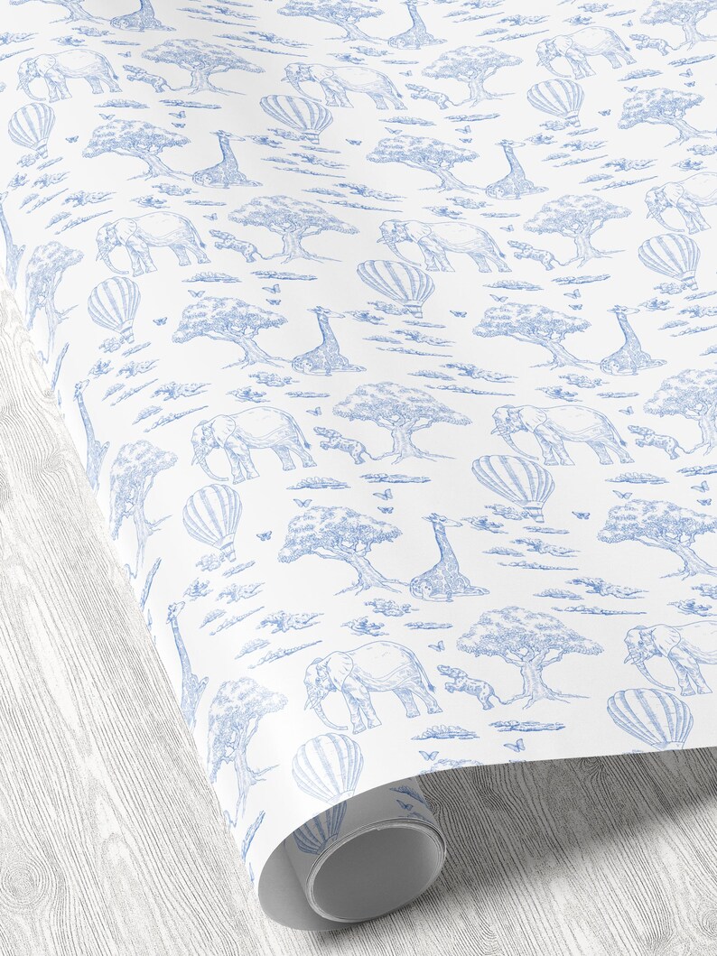 Blue Baby Shower Gift Wrapping Paper Toile Wrapping Paper Chinoiserie ...