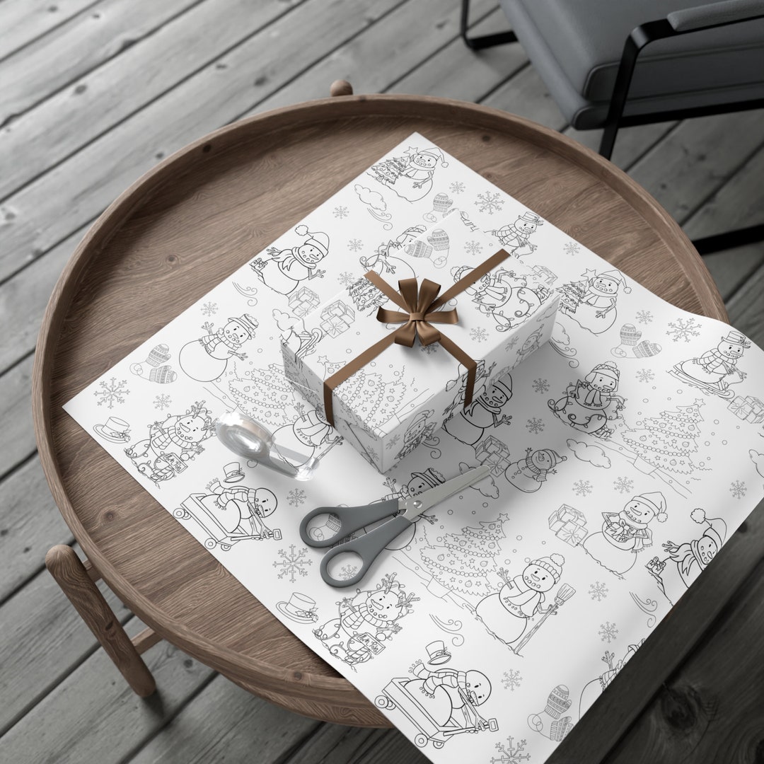Christmas Coloring Page Wrapping Paper Holiday Snowman Gift - Etsy