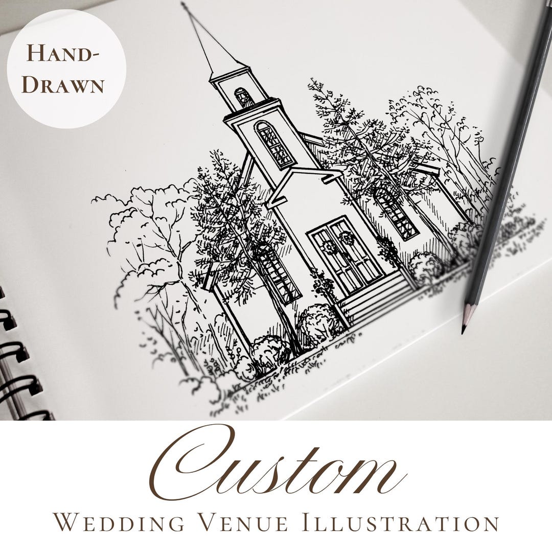 Bespoke Wedding Venue Sketch Ink Drawing Personalized Illustration ...