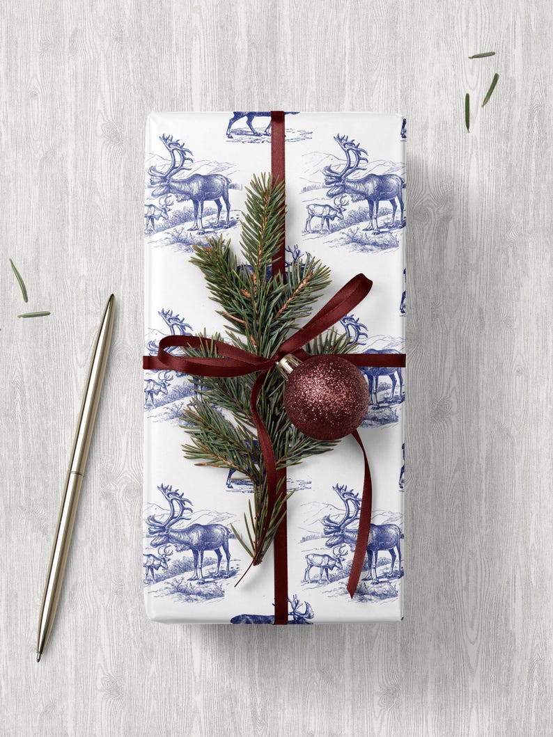 Reindeer Wrapping Paper Christmas Toile Gift Wrapping Paper Deer ...