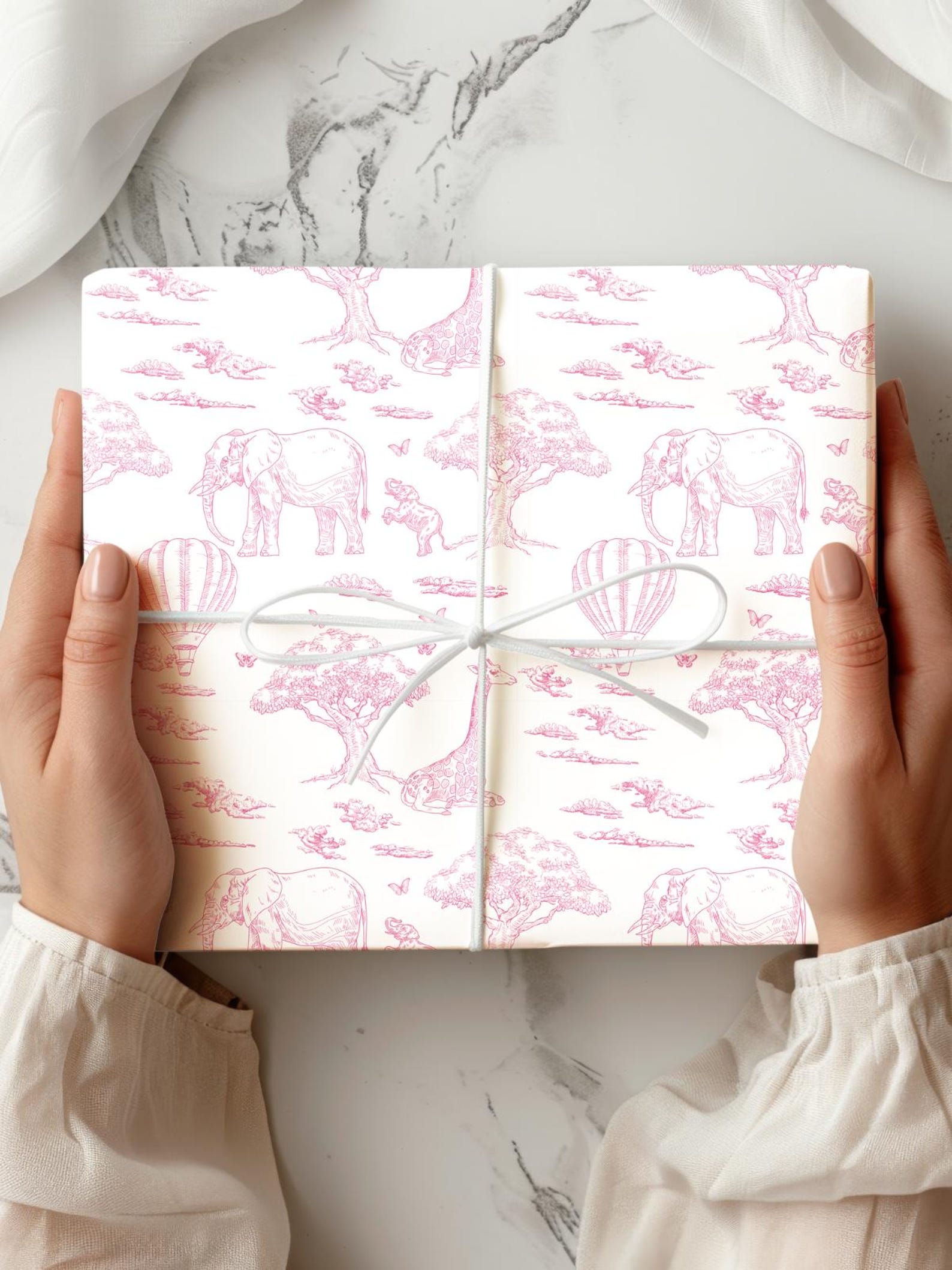 Baby Shower Gift Wrapping Paper Pink Toile Wrapping Paper Chinoiserie ...