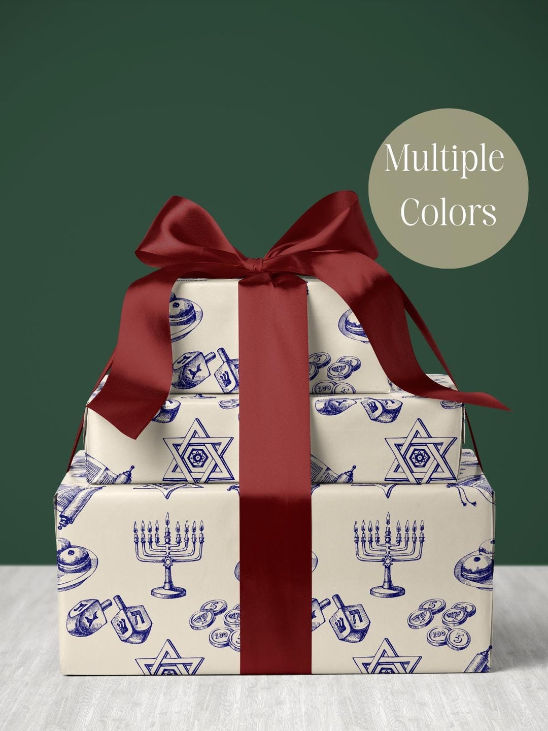 Hanukkah Vintage Wrapping Paper Candelabra Decor Chanukah Gift Wrap ...