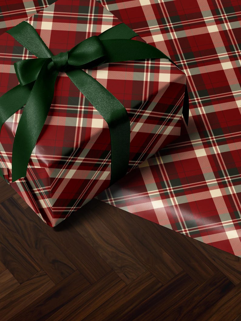 Red Plaid Christmas Wrapping Paper Roll Holiday Decor Red Gift Wrapping ...