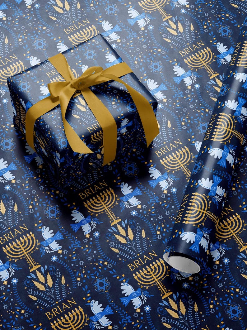 Hanukkah Gift Wrapping Paper Personalized Gift Wrap Hanukkah Decoration ...