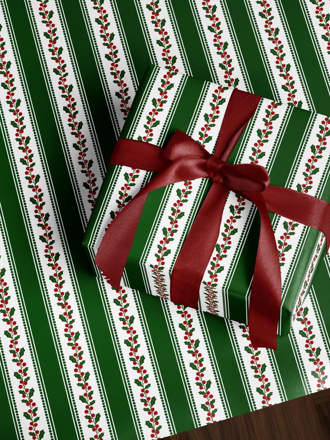 Green Striped Christmas Wrapping Paper Vintage Striped Gift Wrap ...