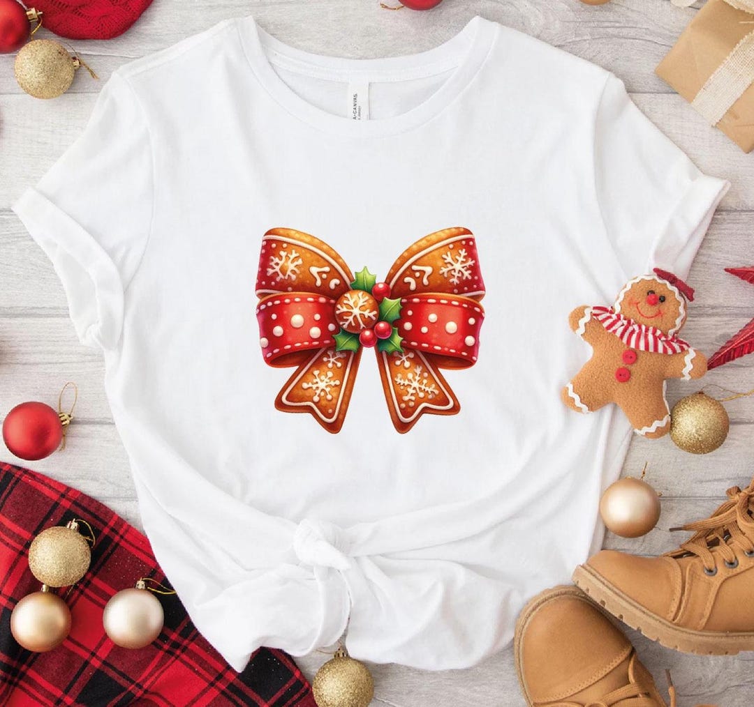 Gingerbread Shirt, Coquette Christmas Tee, Women's Holiday Tee, Gift ...