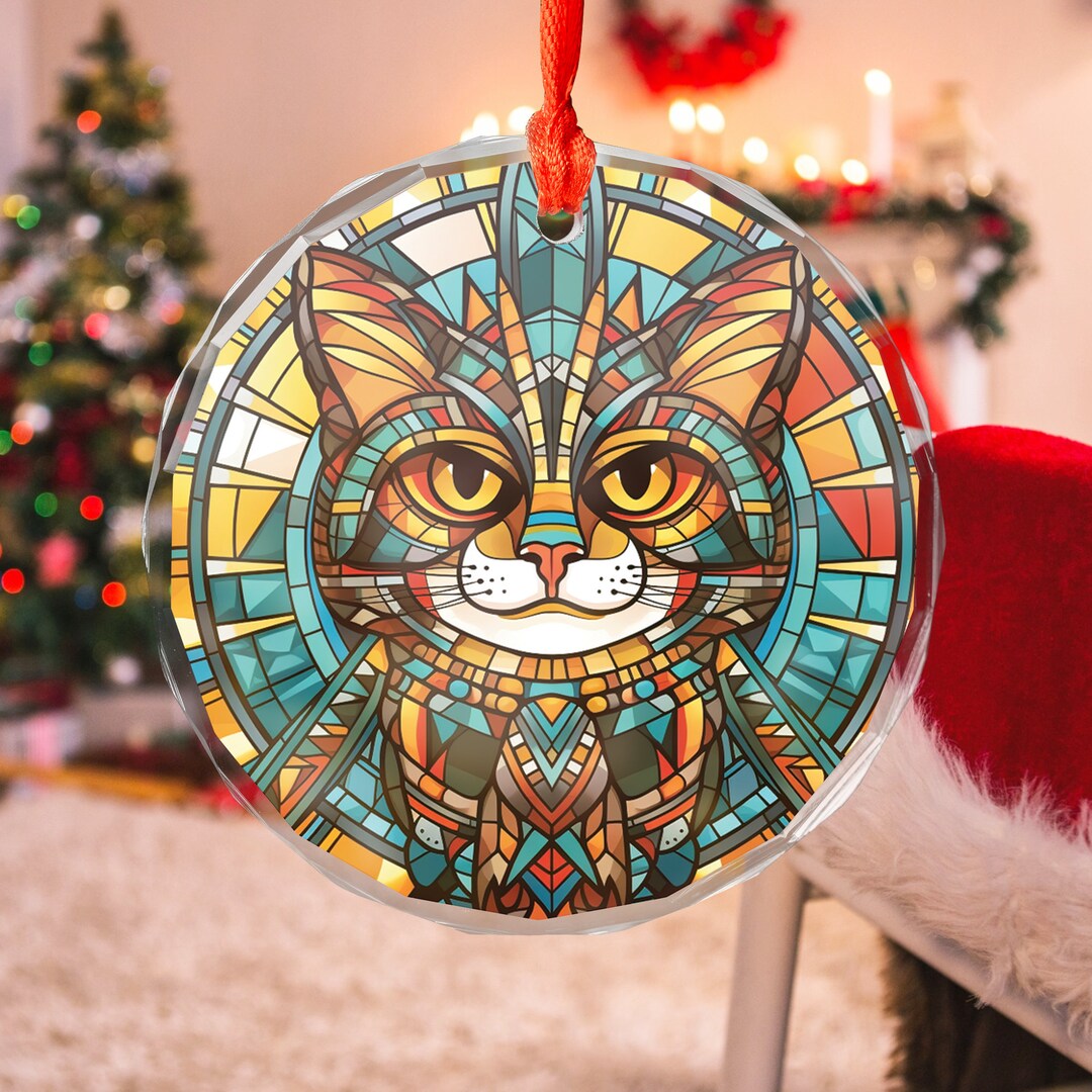 Aztec Cat Glass Ornament Aztec Cat Christmas Ornament Aztec - Etsy