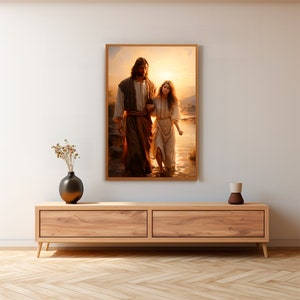 Jesus Christ Walking With Girl DIGITAL PRINT Lead Me Guide Me Bible Art ...