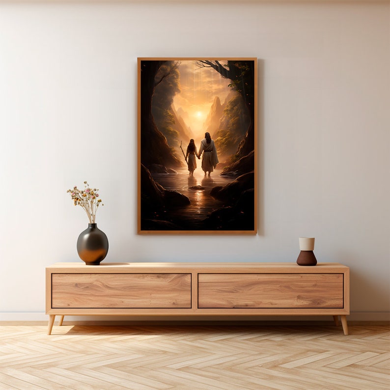 Jesus Christ Walking With Girl DIGITAL PRINT Lead Me Guide Me Bible Art ...
