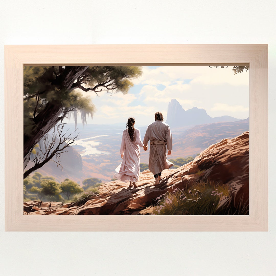 Jesus Christ Walking With Girl DIGITAL PRINT Lead Me Guide Me Bible Art ...