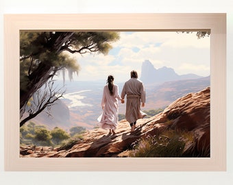 Jesus Christ Walking With Girl DIGITAL PRINT Lead Me Guide Me Bible Art Christian Art Jesus ...