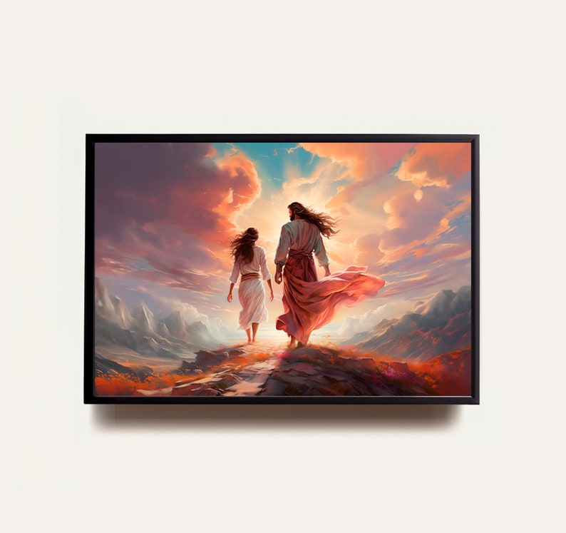 Jesus Christ Walking With Girl DIGITAL PRINT Lead Me Guide Me Bible Art ...