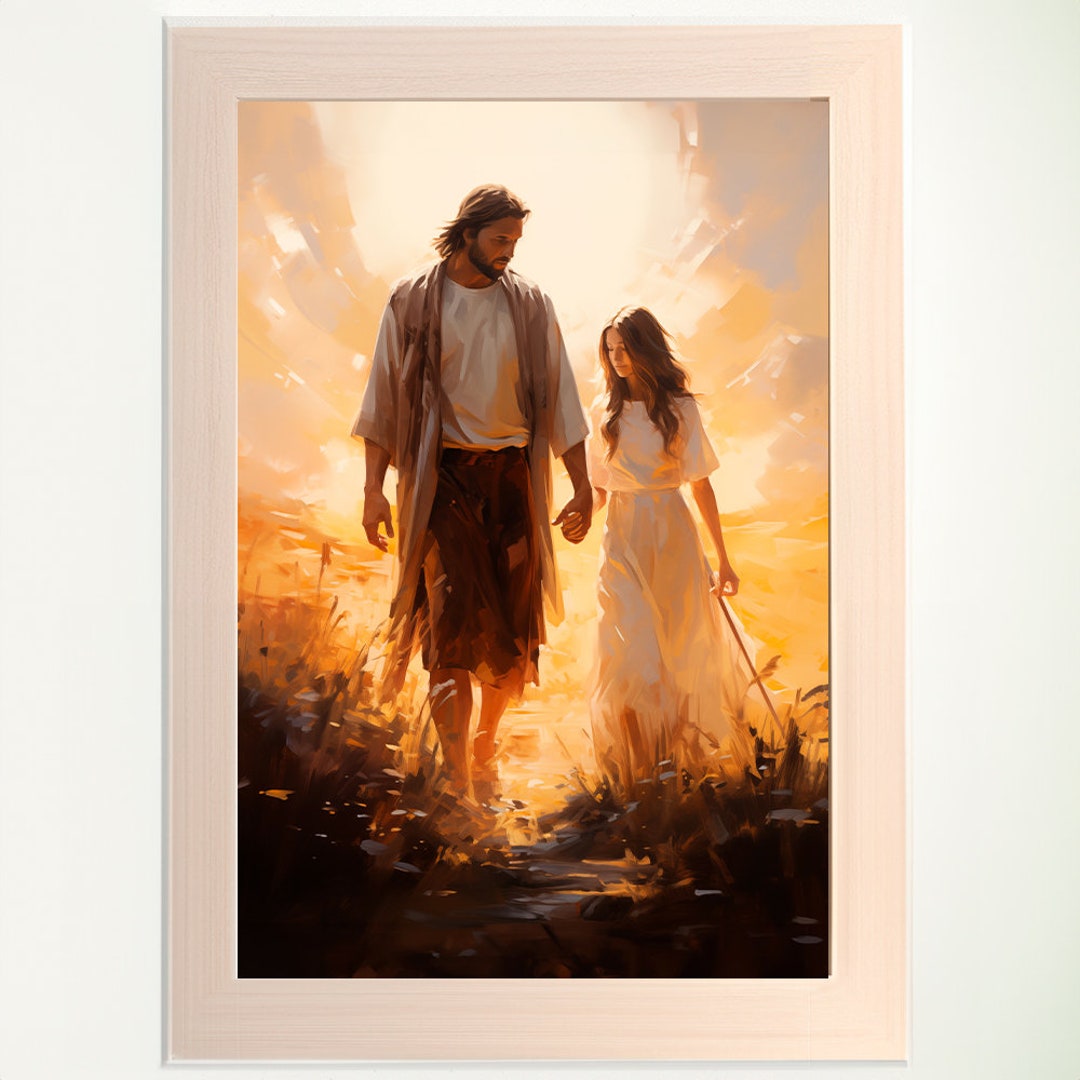 Jesus Christ Walking With Girl DIGITAL PRINT Lead Me Guide Me Bible Art ...