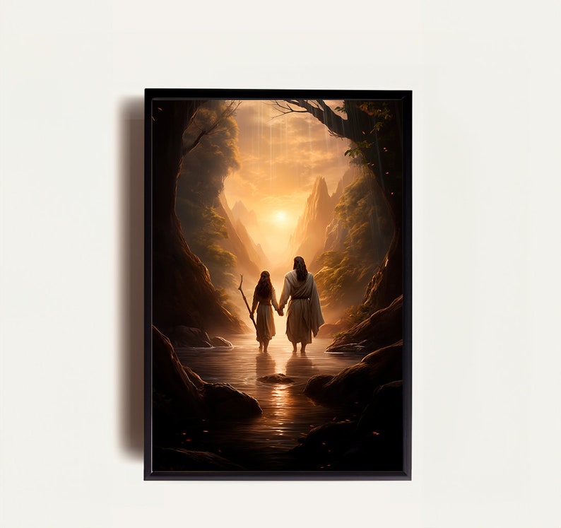 Jesus Christ Walking With Girl DIGITAL PRINT Lead Me Guide Me Bible Art ...