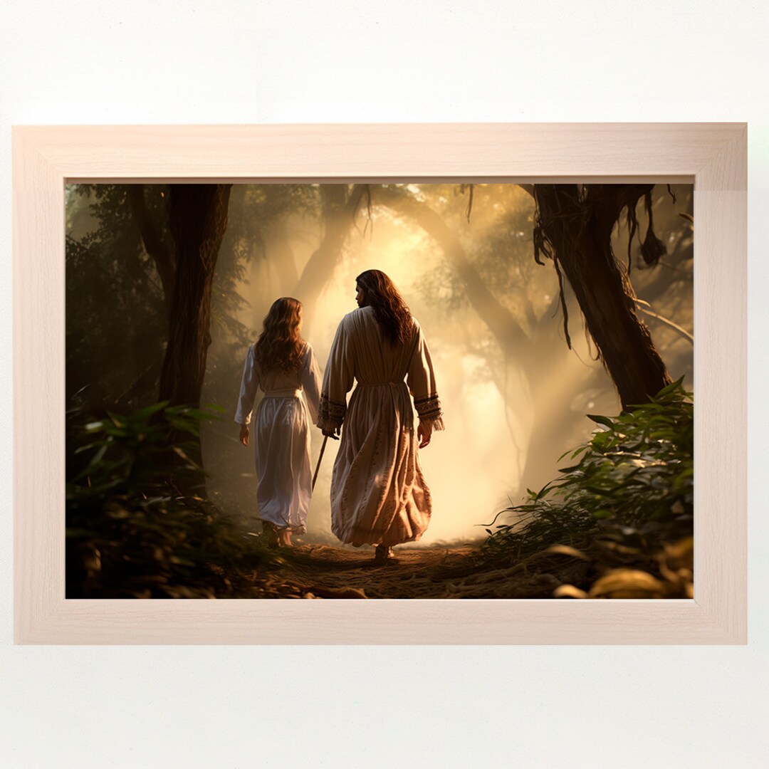 Jesus Christ Walking With Girl DIGITAL PRINT Lead Me Guide Me Bible Art ...
