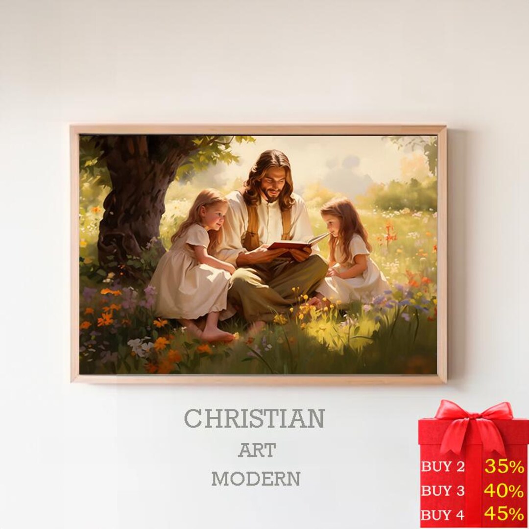 Jesus Teaching Children Art Print: Christian Watercolor (digital ...
