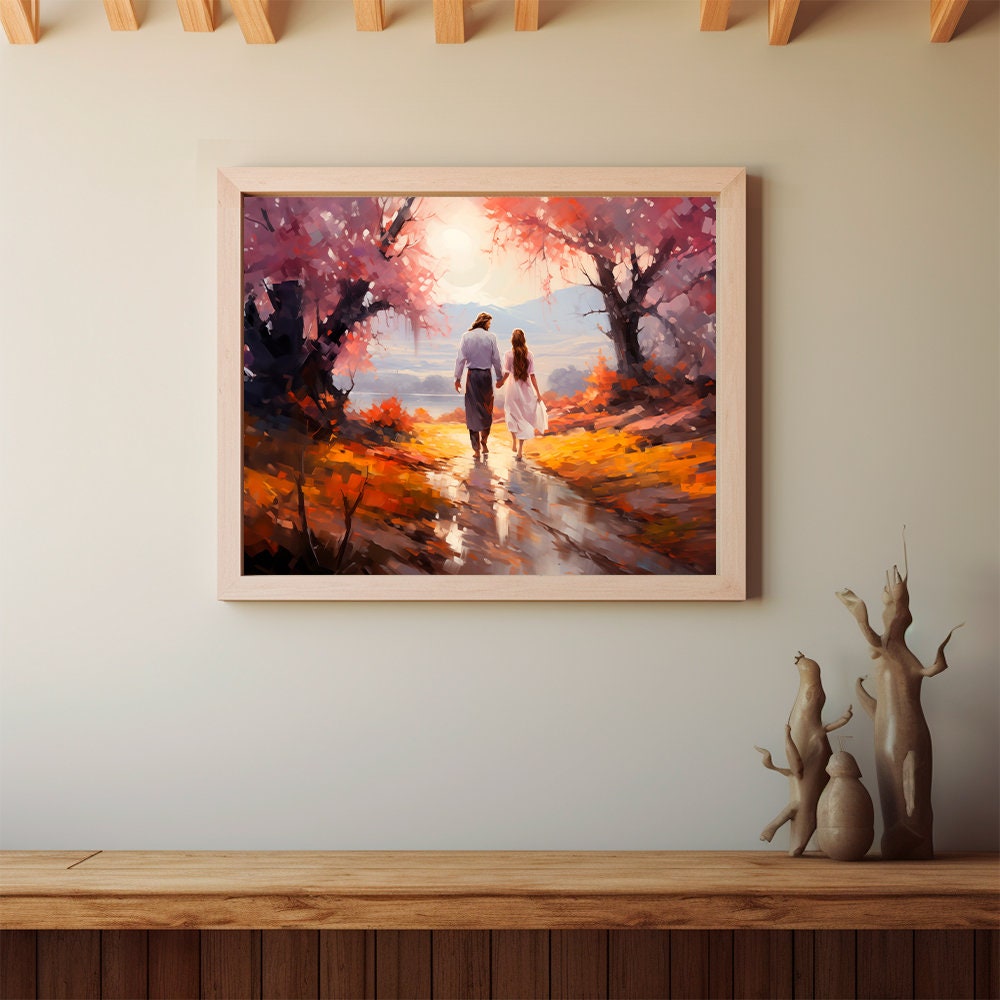 Jesus Christ Walking With Girl DIGITAL PRINT Lead Me Guide Me Bible Art ...