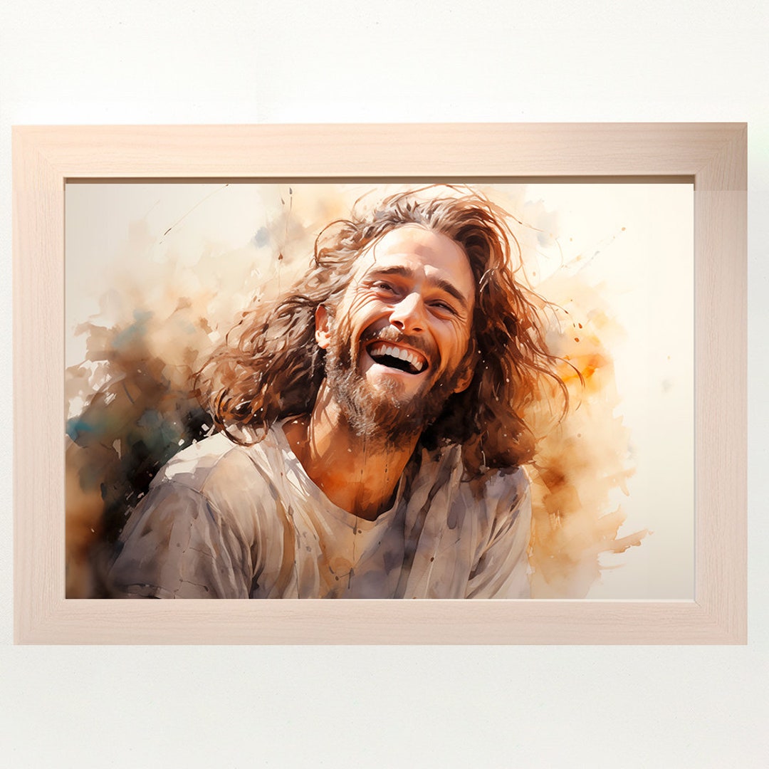 Jesus Laughing Smiling Christ DIGITAL PRINT Jesus Smiling Picture of Jesus Jesus Watercolor ...