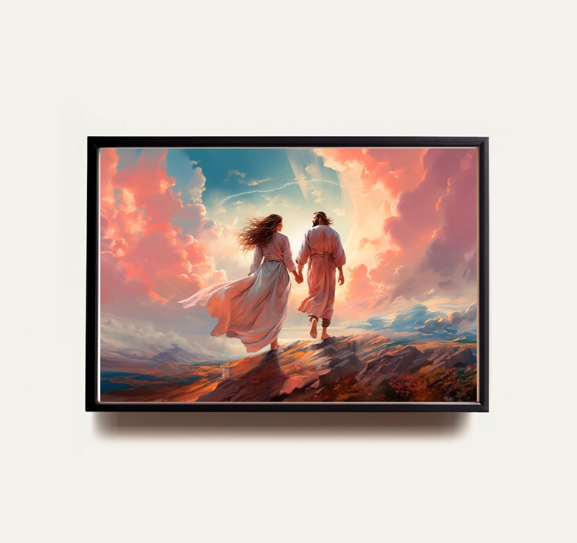 Jesus Christ Walking With Girl DIGITAL PRINT Lead Me Guide Me Bible Art ...