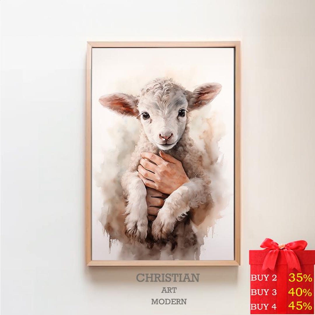 Christ Holding Lamb, Christian Gift, Christian Sheep Art, Digital Bible ...