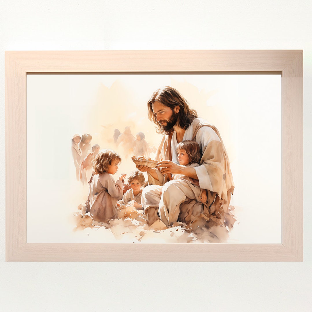 Jesus Feeds the 5000, Digital Print, God Provides, Feeding of the 5000 ...