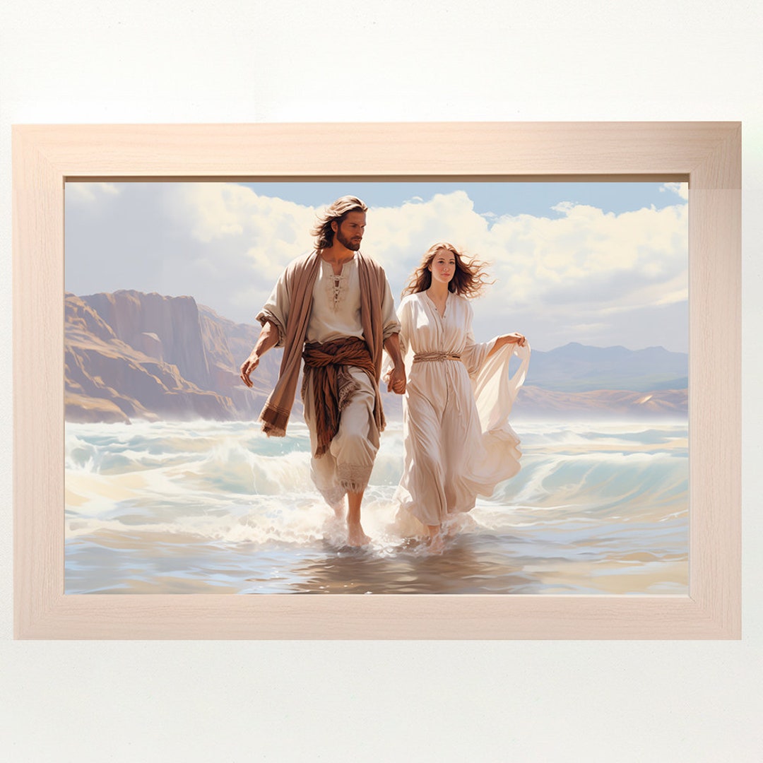 Jesus Christ Walking With Girl DIGITAL PRINT Lead Me Guide Me Bible Art ...