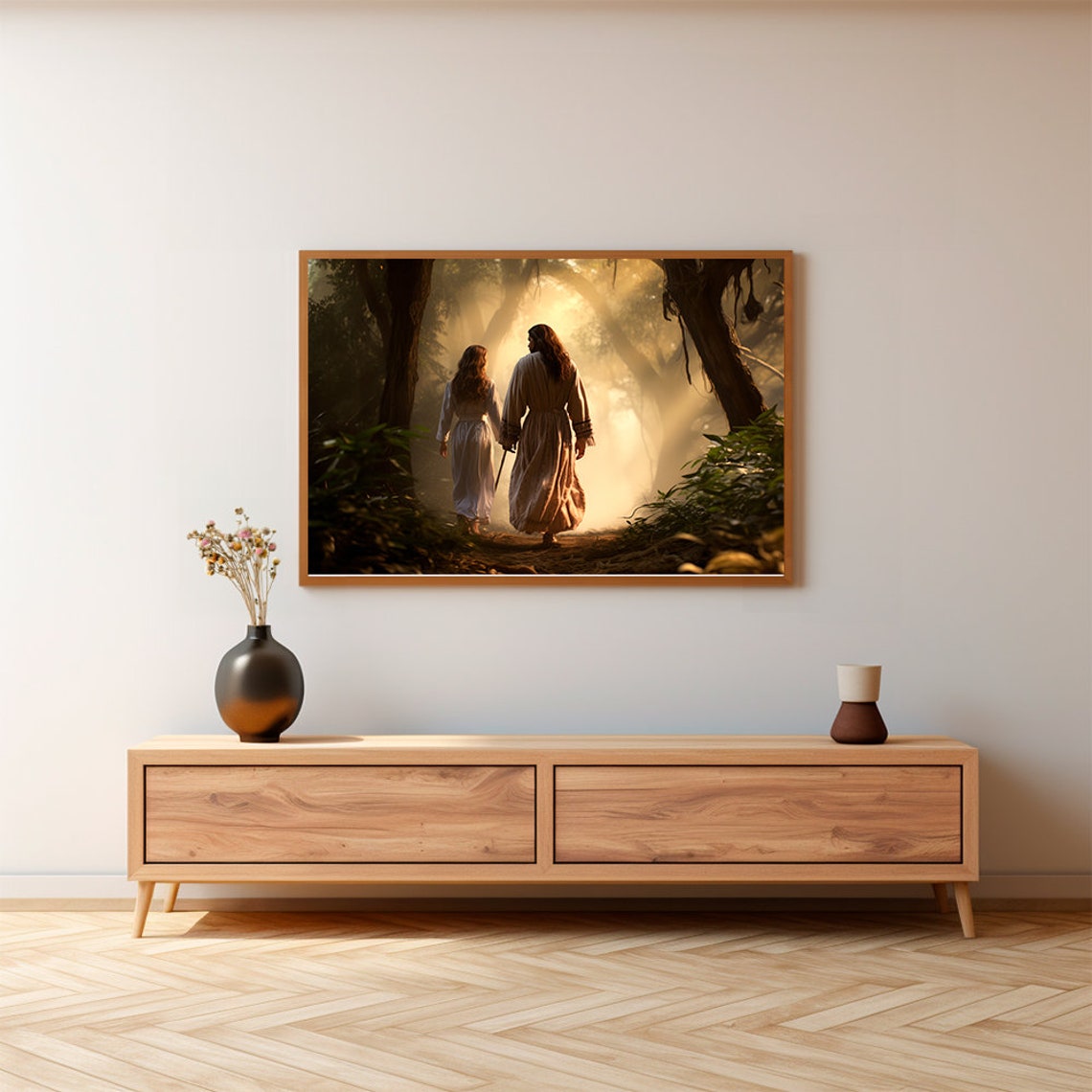 Jesus Christ Walking With Girl DIGITAL PRINT Lead Me Guide Me Bible Art ...