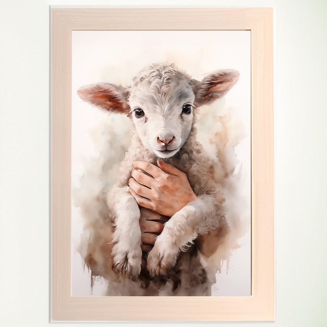 Christ Holding Lamb, Christian Gift, Christian Sheep Art, Digital Bible ...