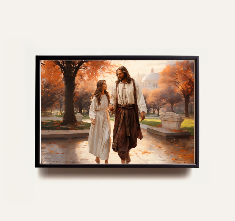 Jesus Christ Walking With Girl DIGITAL PRINT Lead Me Guide Me Bible Art ...