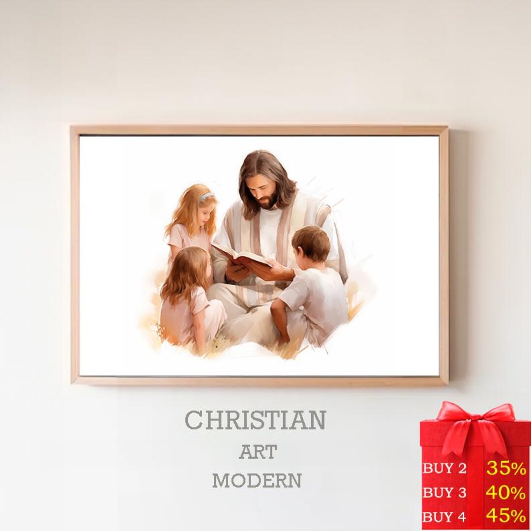 Jesus Teaching Children Art Print: Christian Watercolor (digital ...