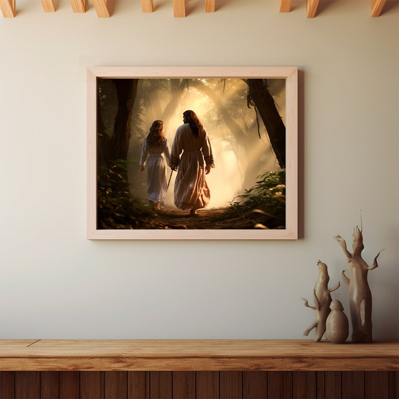 Jesus Christ Walking With Girl DIGITAL PRINT Lead Me Guide Me Bible Art ...