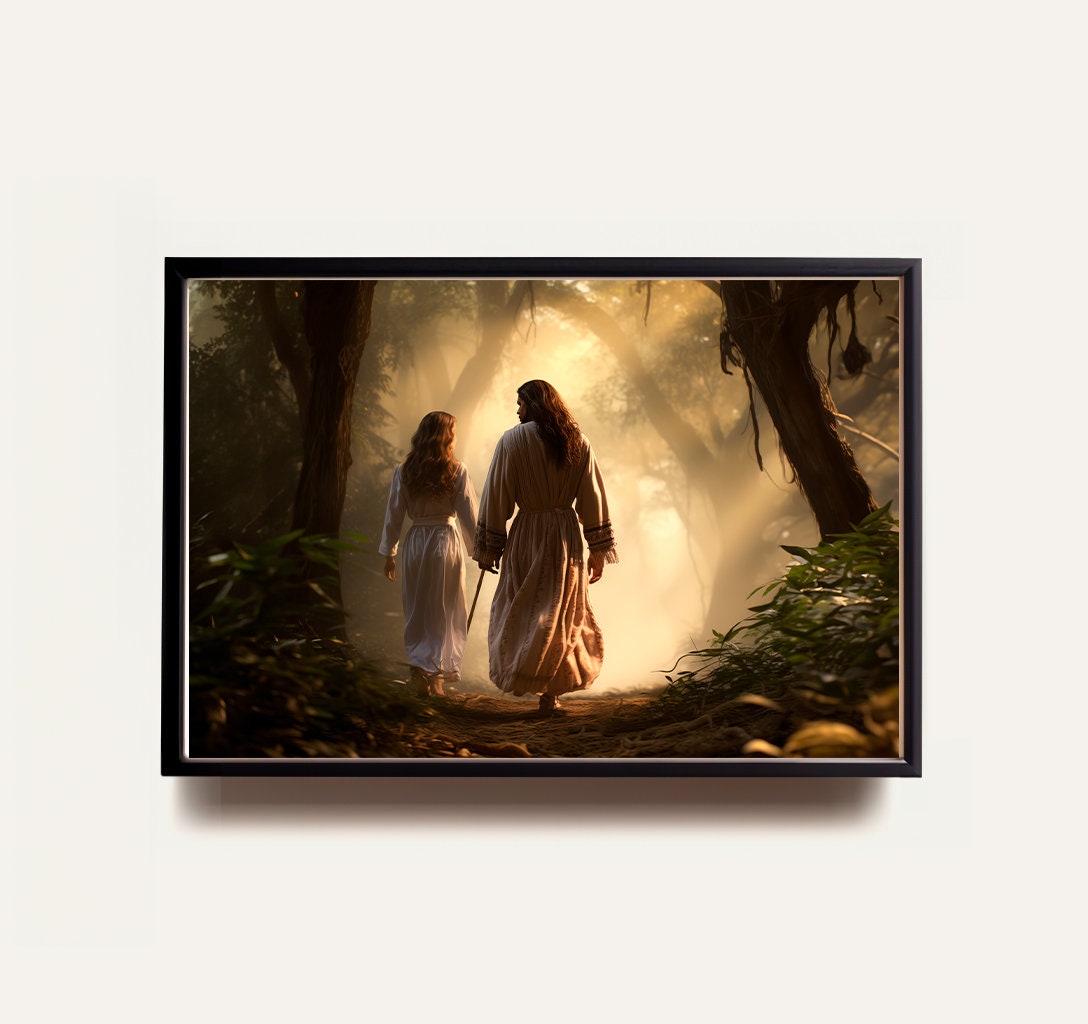 Jesus Christ Walking With Girl DIGITAL PRINT Lead Me Guide Me Bible Art ...